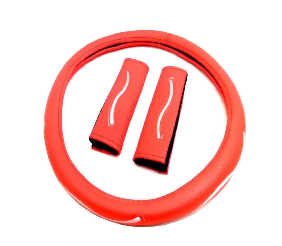 Σετ Καλύμματα για Τιμόνι και Ζώνες από Οικολογικό Δέρμα με Διάμετρος 37 - 39cm Κόκκινο | Flexzon.gr