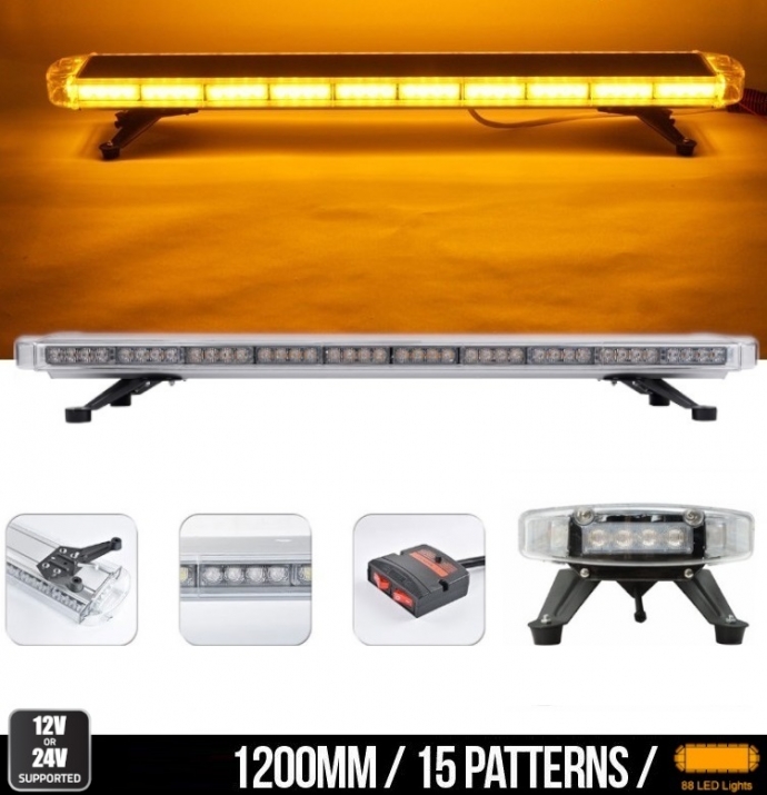 Led Φάρος Slim Οδικής Βοήθειας 120cm Πορτοκαλί 12V - 24V IP65 | Flexzon.gr