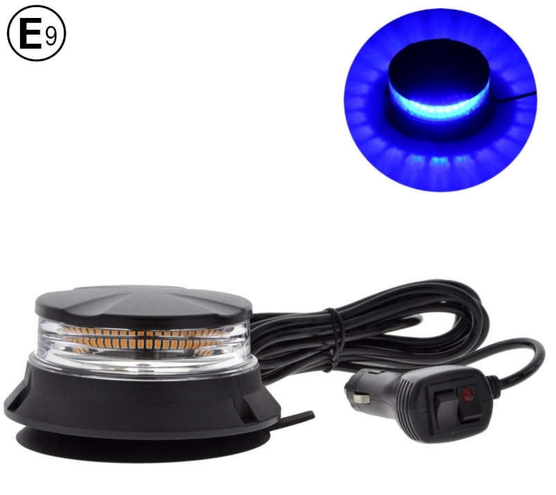 LED Φάρος Μπλε 12V / 24V Με Μαγνήτη και Βεντούζα Ø108mm με Διάφανο Γυαλί E-Mark | Flexzon.gr